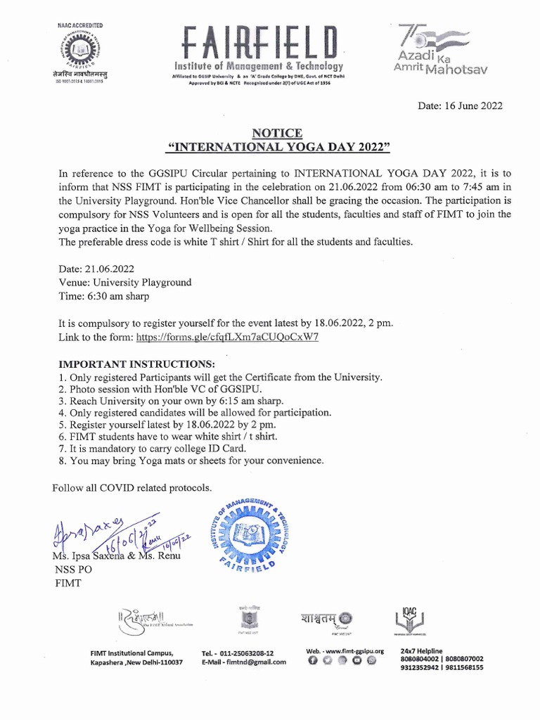 International Yoga Day Notice 2022 | PDF | Academia