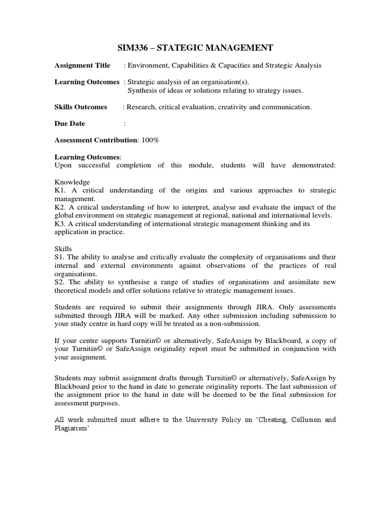 SIM336 Assessment Brief Aug 2021 | PDF | Strategic Management | Evaluation