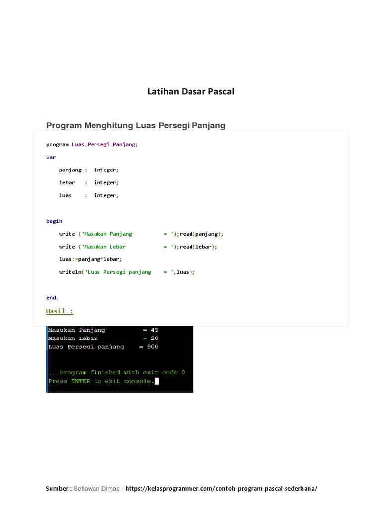 Contoh Program Dasar Pascal Sederhana | PDF