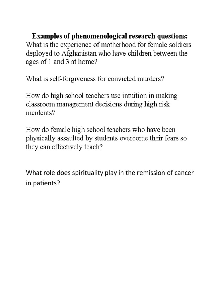 Examples of Phenomenological Research Questions | PDF