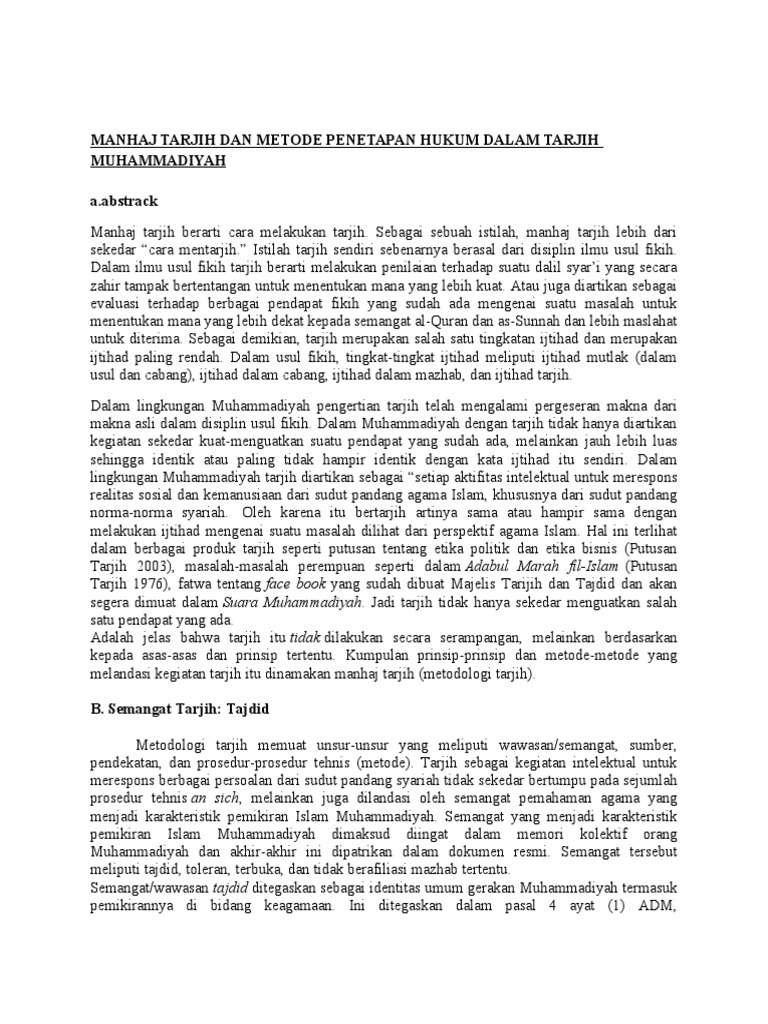 Manhaj Tarjih Dan Metode Penetapan Hukum Dalam Tarjih Muhammadiyah | PDF
