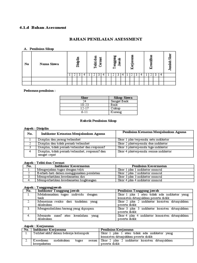 4.1.d Bahan Asessment Bahan Penilaian Asessment | PDF