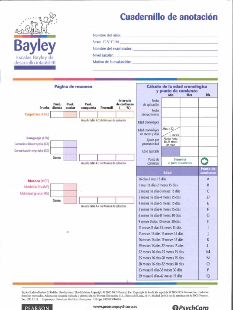 Cuadernillo de Anotación Bayley | PDF
