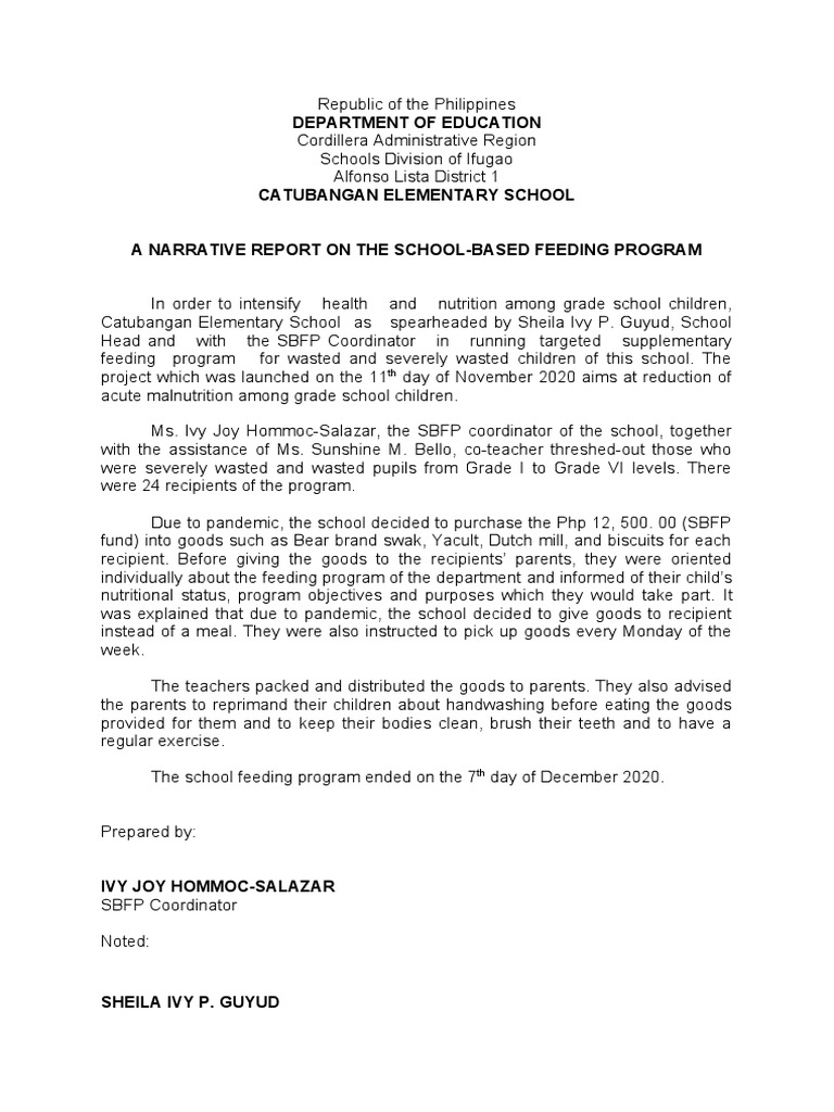 SBFP NARRATIVE REPORT | PDF