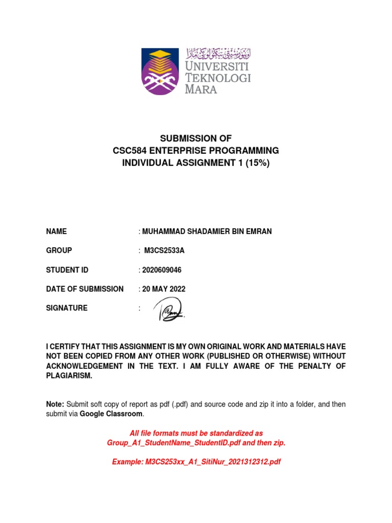 Csc584 Assignment 1 - Muhammad Shadamier Bin Emran | PDF | String ...