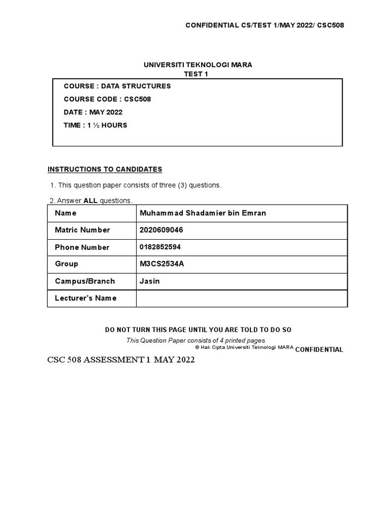CSC508 T1 May22 2020609046 Shadamier | PDF | Queue (Abstract Data Type) | Software Development