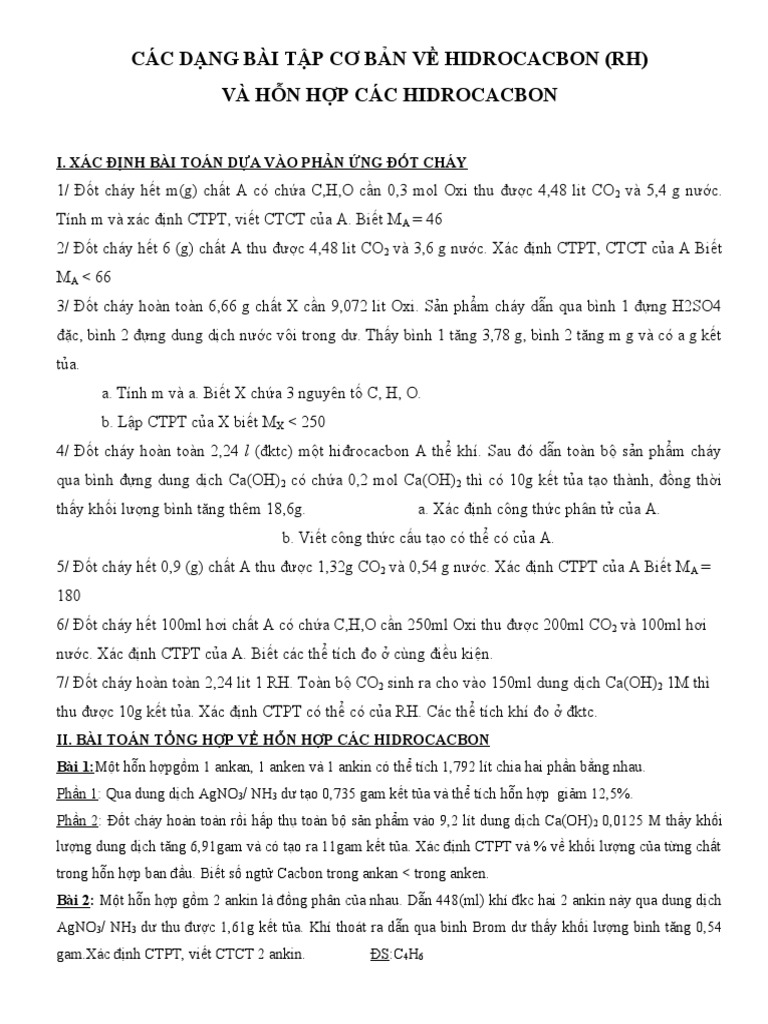 Cac Dang Bai Tap Ve Hidrocacbon | PDF