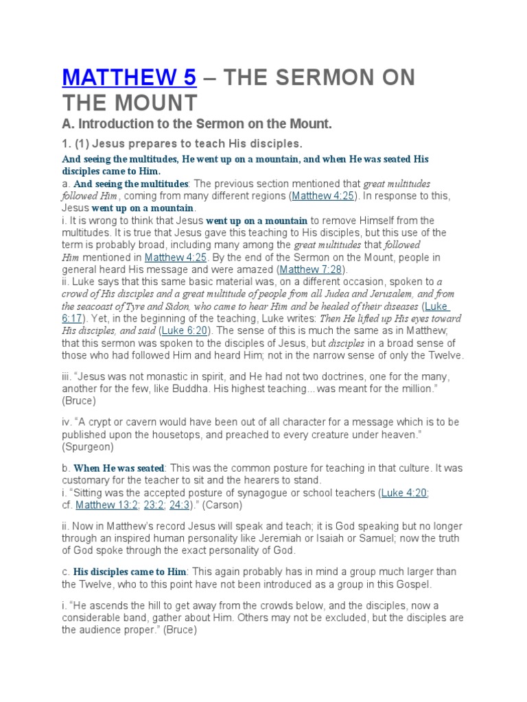 Matthew 5: - The Sermon On The Mount | PDF | Jesus | Gospel Of Matthew