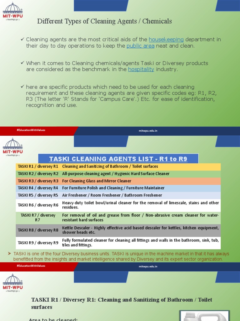 Different Types of Cleaning Agents / Chemicals: Housekeeping Public ...