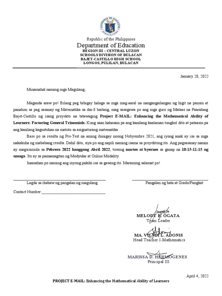 CIP Letter To Parents | PDF