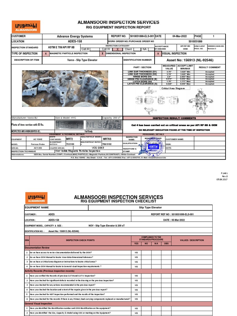 Slip Type Elevator Cat. IV | PDF | Wear | Nondestructive Testing