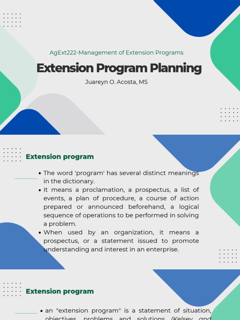 Managing Extension Programs: An Overview of Extension Program Planning | PDF | Planning ...