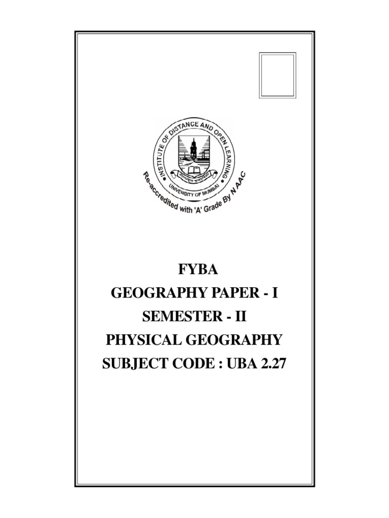 Fyba Geography Paper - I Semester - Ii Physical Geography Subject Code ...