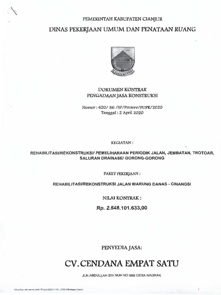 SPK Cv. Cendana 41 Warung Danas - Cinangsi | PDF