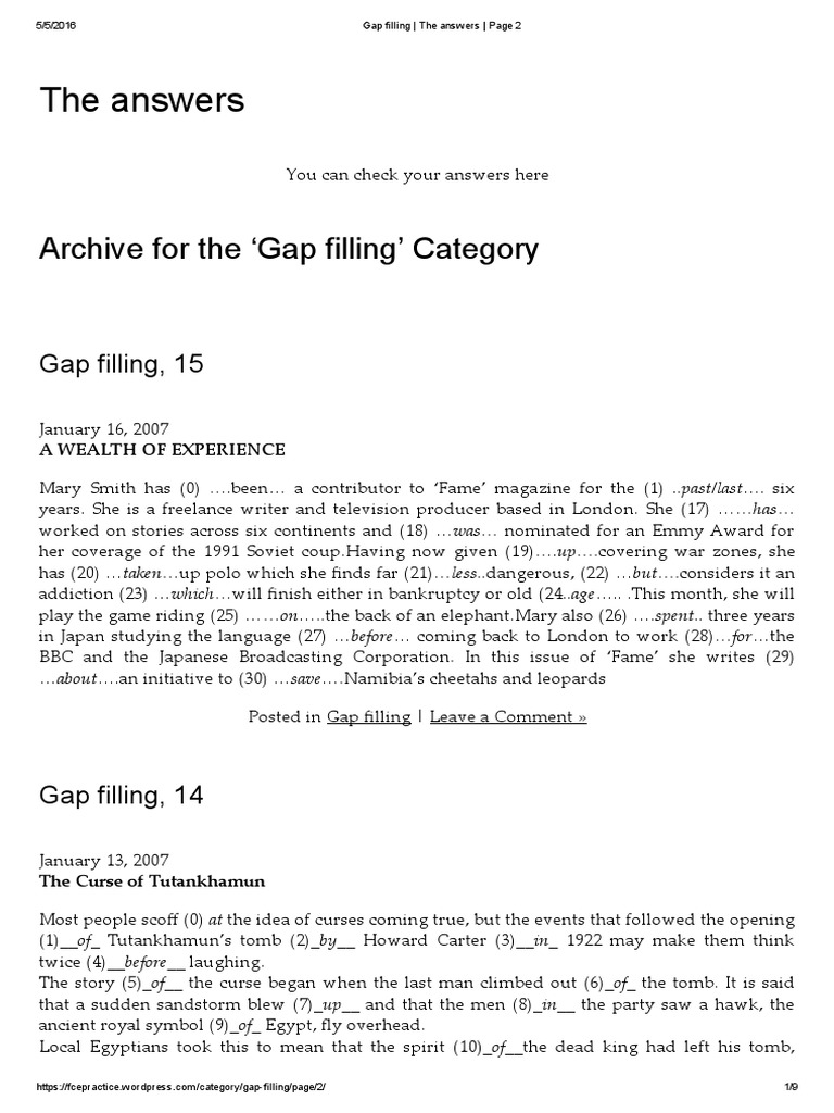 Gap Filling Questions and Answers | PDF