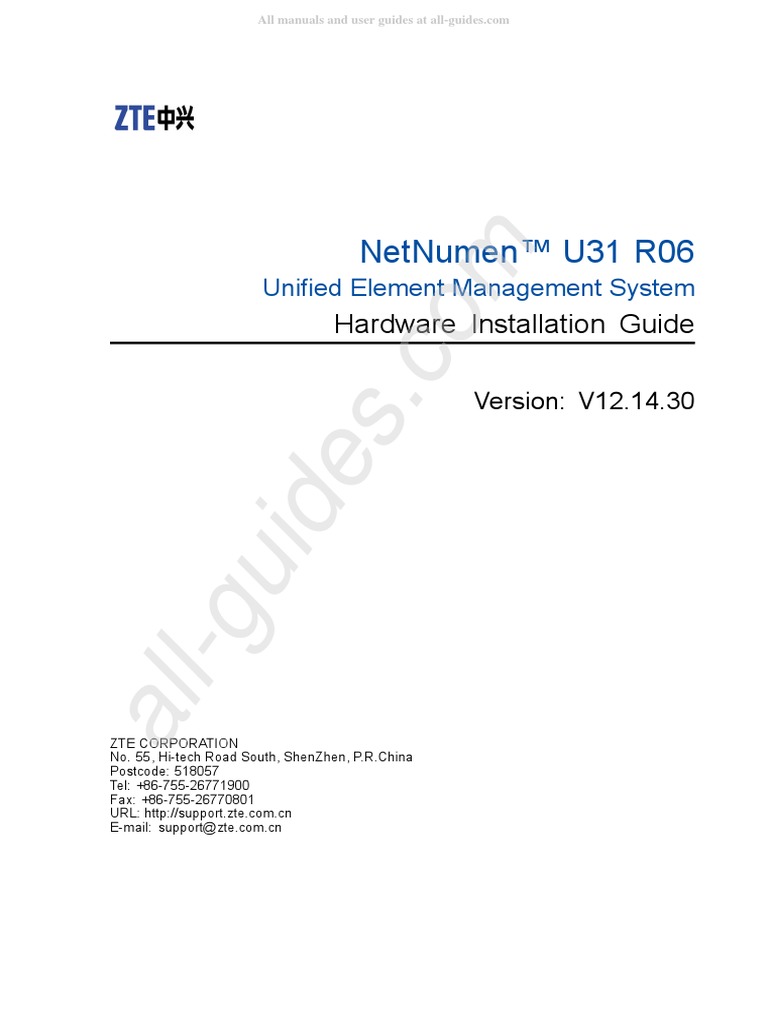Netnumen™ U31 R06: Hardware Installation Guide | PDF | License | Washer (Hardware)