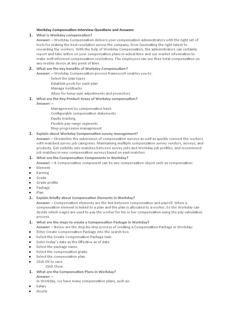 Workday Compensation Interview Questions and Answers | PDF | Working ...