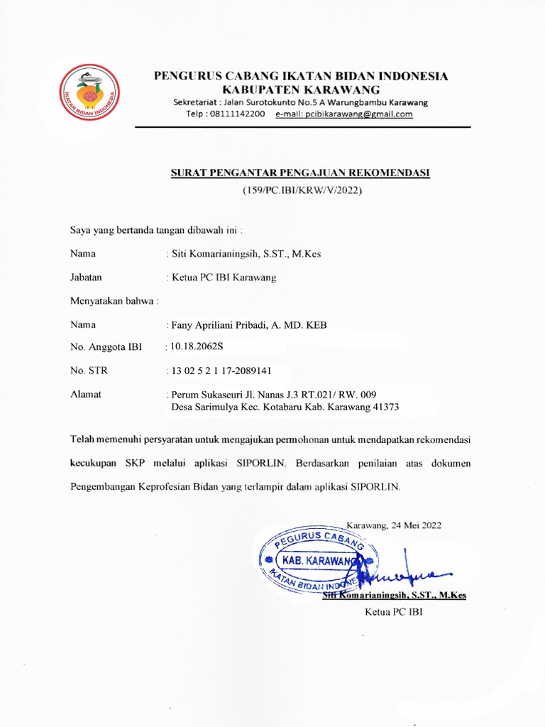 Surat Pengantar Pengajuan Rekomendasi | PDF