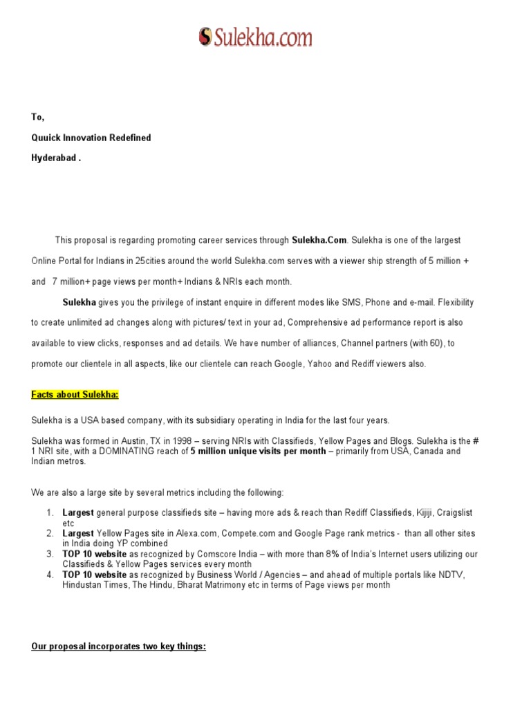 Business Proposal From Sulekha - Com New Media Private Limited | PDF ...