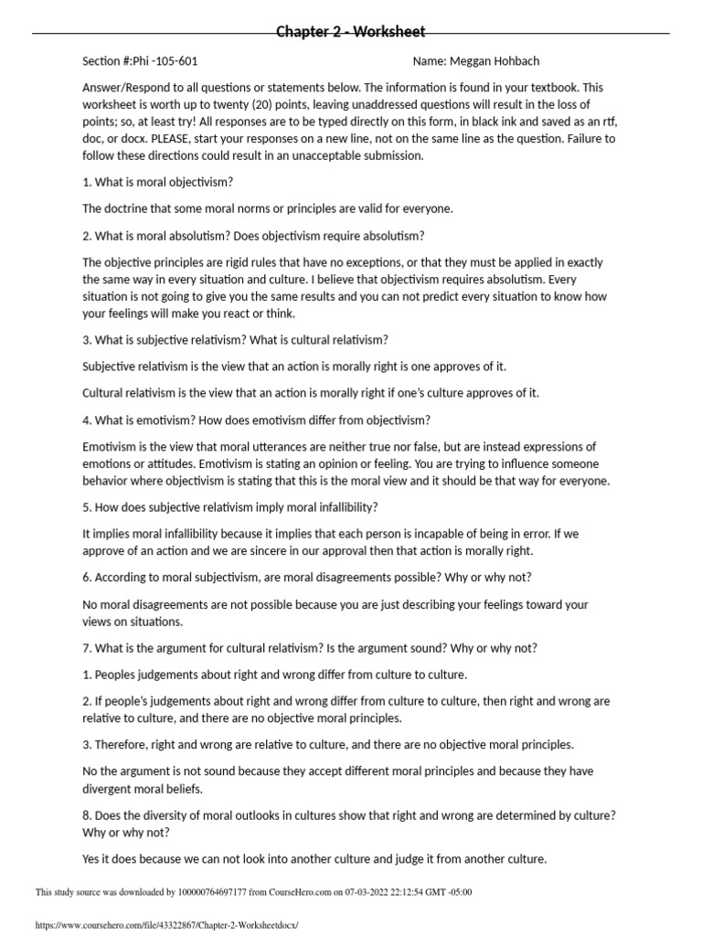 Chapter 2 Worksheet | PDF