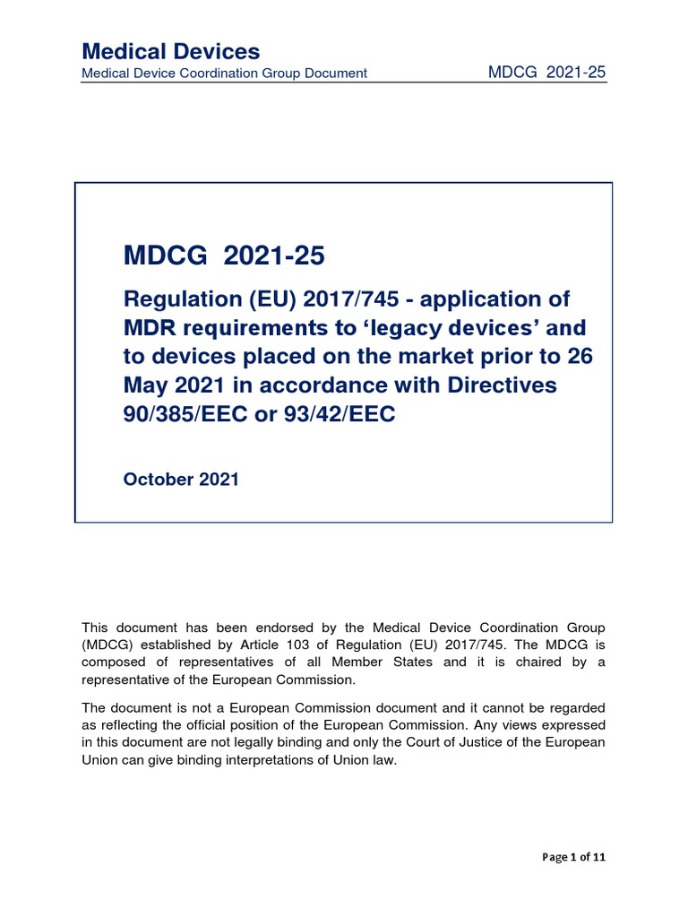 MDCG 2021-25 legacy devices | PDF | Medical Device | European Union