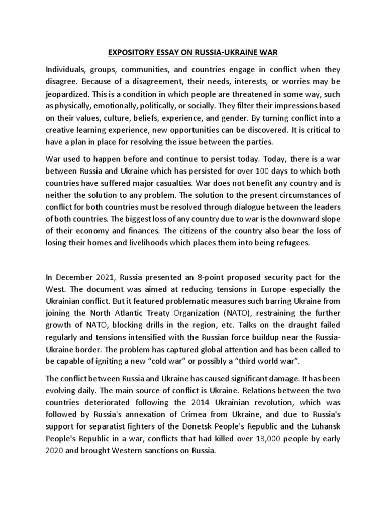 EXPOSITORY ESSAY ON RUSSIA-Ukraine War | PDF | Ukraine | Annexation Of ...