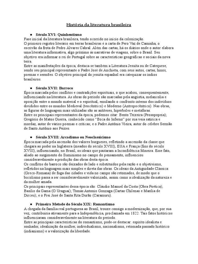 História Da Literatura Brasileira | PDF | Romantismo