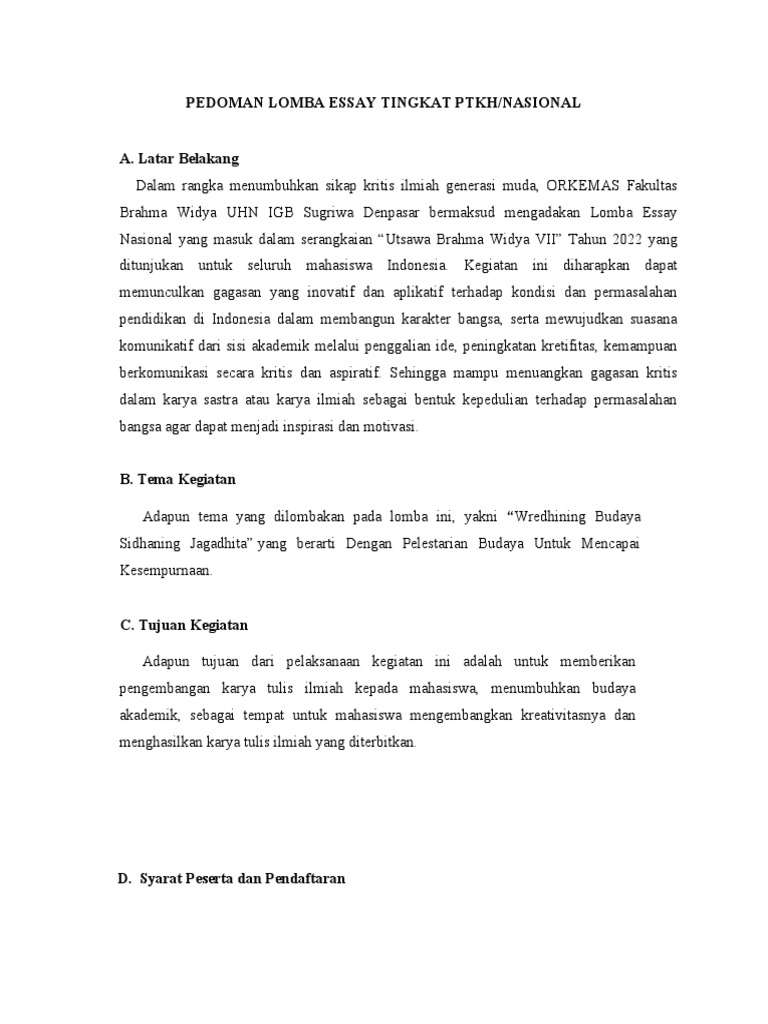 Pedoman Lomba Essay Nasional 2022 | PDF