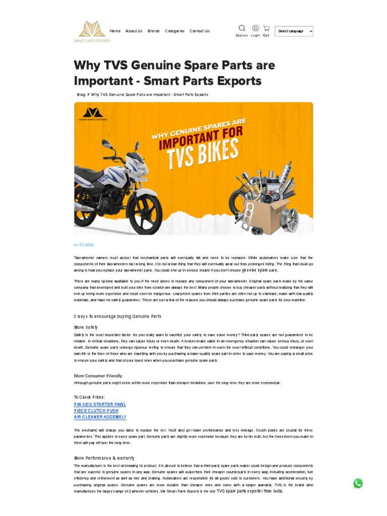 Why TVS Genuine Spare Parts Are Important | PDF | Brand | Vehicles