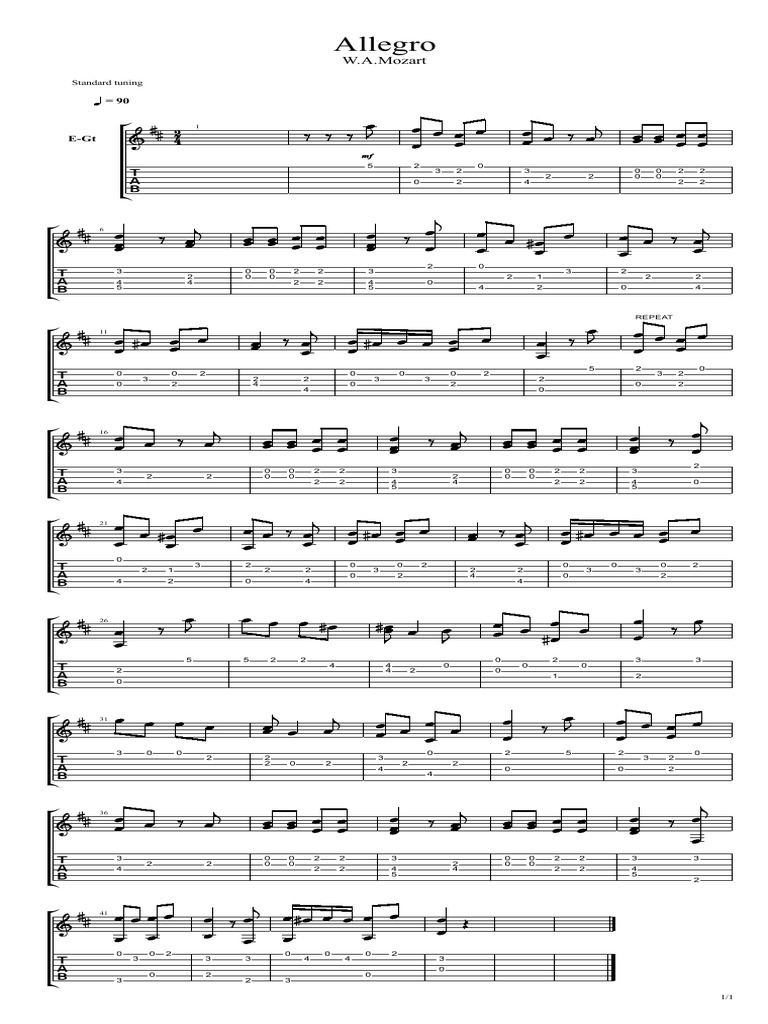 Mozart Allegro Guitar Tab | PDF
