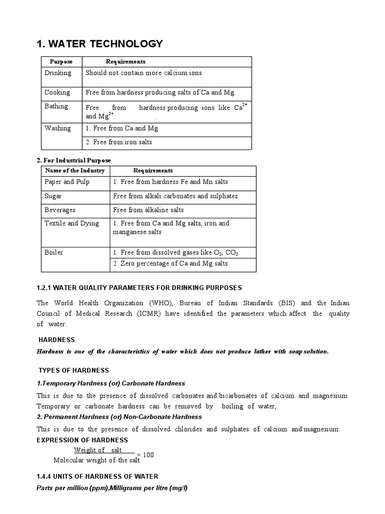 Water Technology Short Notes | PDF | Ion Exchange | Water Purification