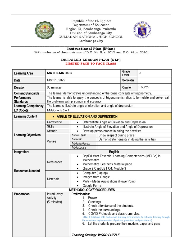 Instructional Plan (Iplan) Detailed Lesson Plan (DLP) | PDF | Learning ...