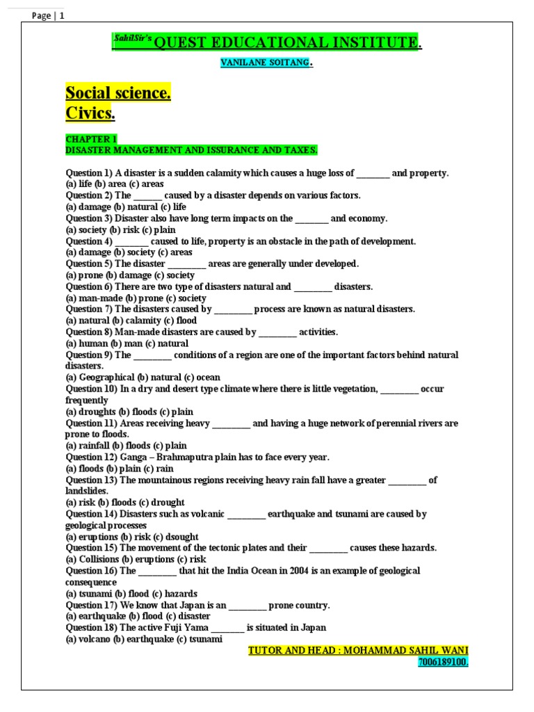 8th Social Science MCQ | PDF | Tsunami | Flood