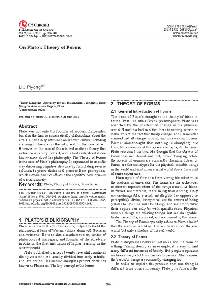 On Plato's Theory of Forms: LIU Piyong | PDF | Plato | Reality