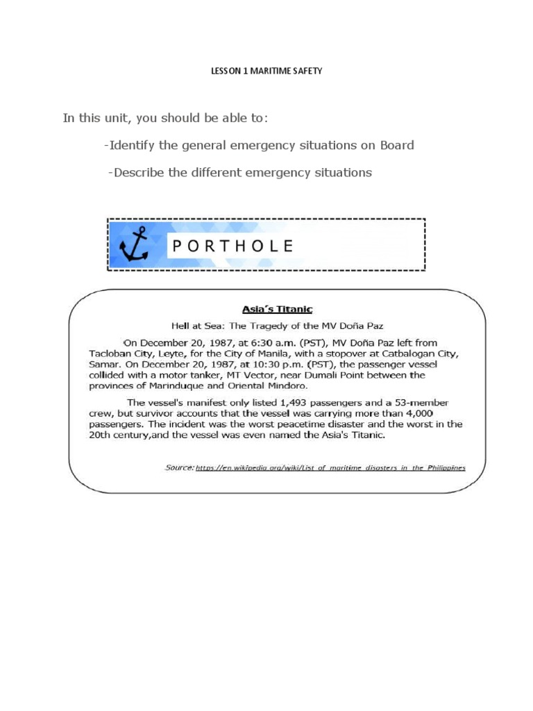 Lesson 1 Emergency Situations | PDF | Ships | Emergency