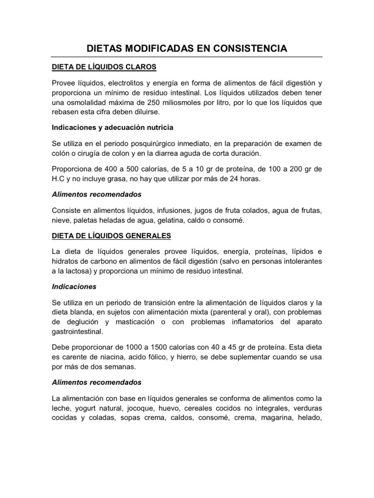 Dietas Modificadas en Consist en CIA | PDF | Dieta | Alimentos
