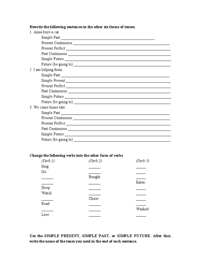 Basic Tenses Exercises and Tests | PDF | Perfect (Grammar ...