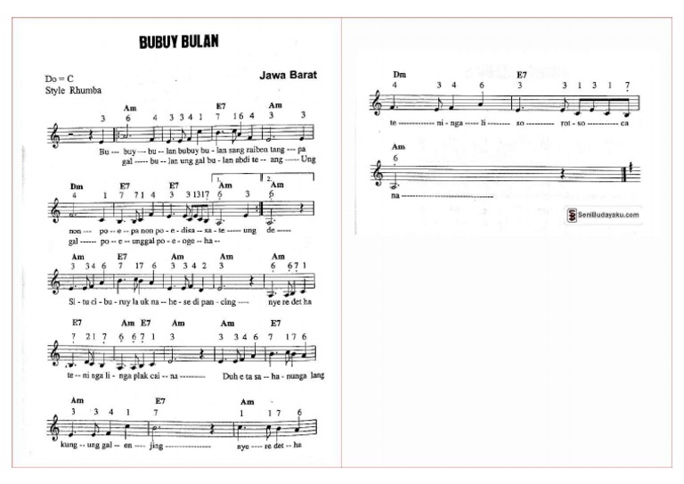 Lirik Dan Not Angka Lagu Bubuy Bulan Jawa Barat | PDF