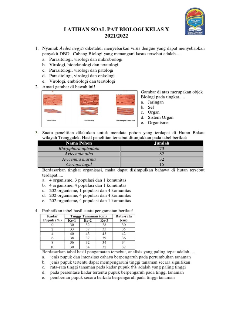 Latihan Soal Pat Biologi 2021-2022 | PDF
