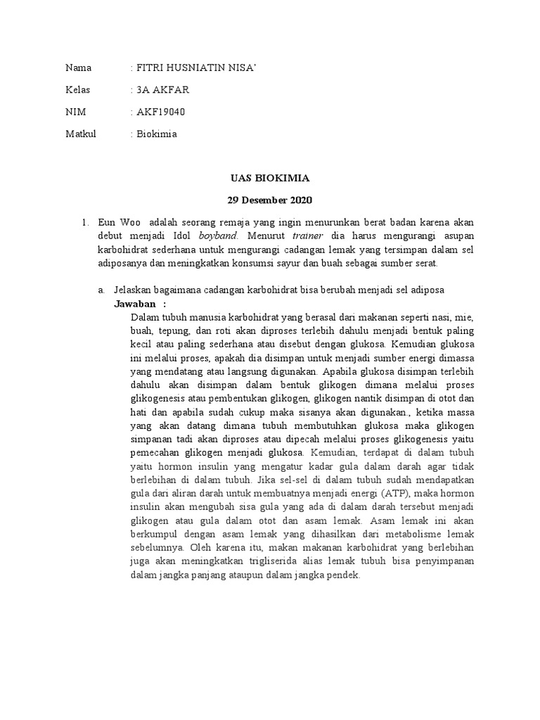 UAS BIOKIMIA-29 Desember 2020 | PDF