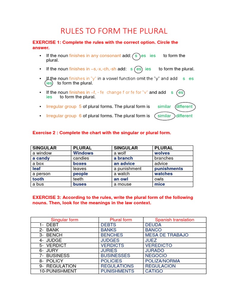 Practice For Singular and Plural Forms | PDF | Plural | Grammatical Number