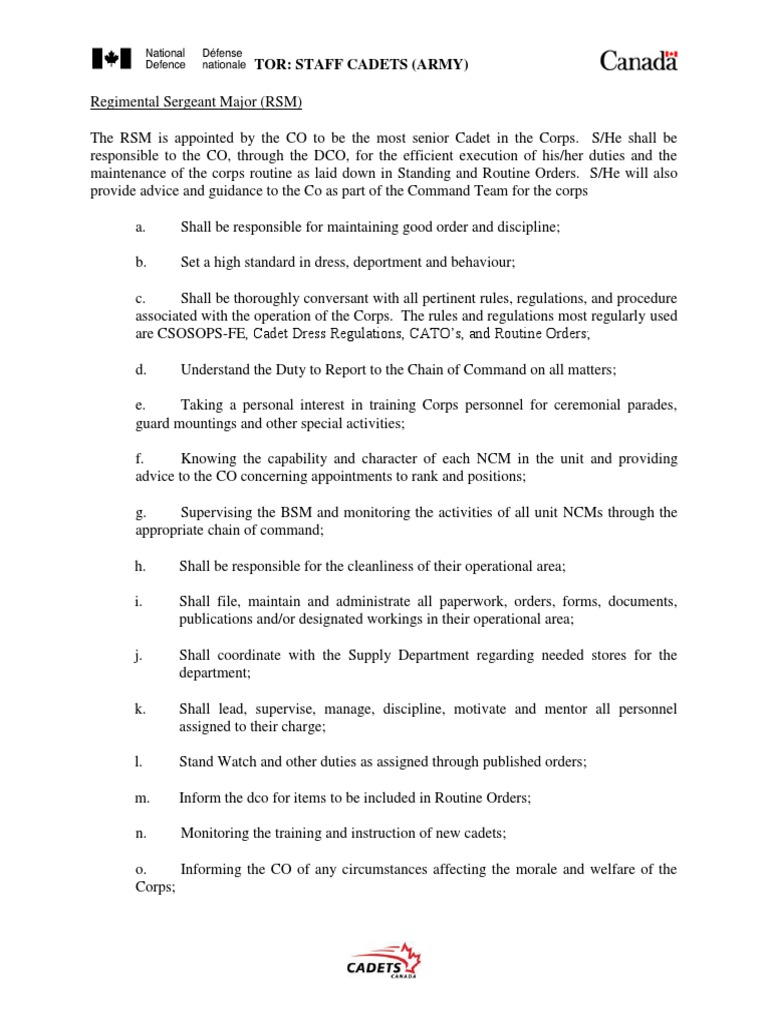 Terms of Reference - Nco Army 2018 | PDF | Non Commissioned Officer | Cadet