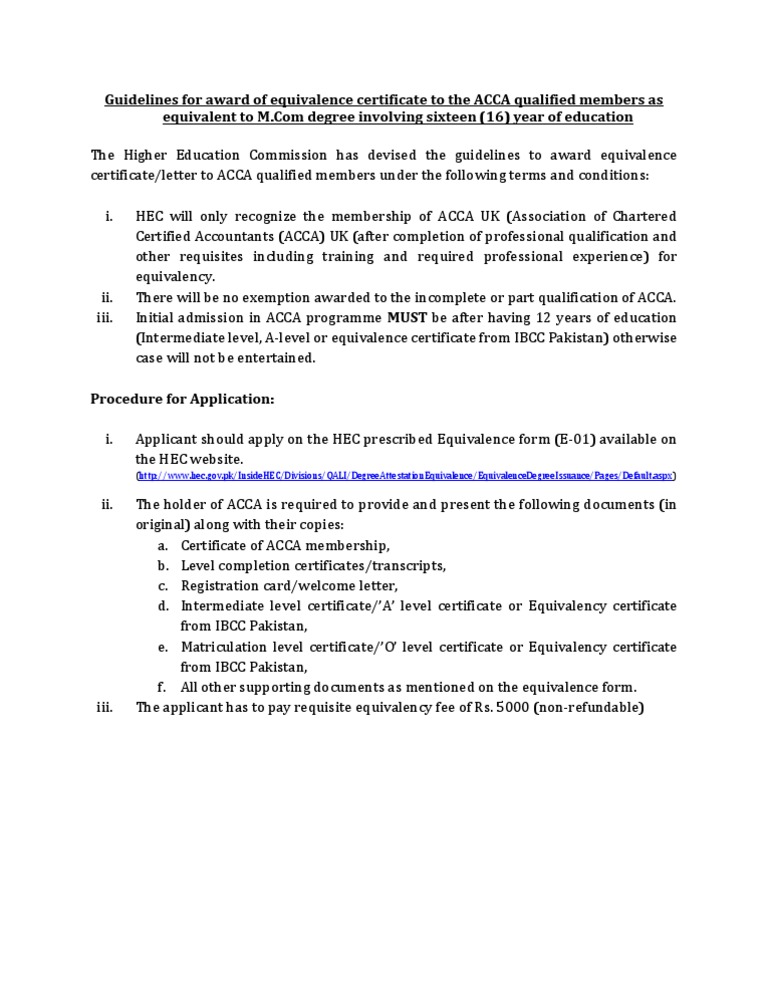 ACCA Equivalence Guidelines in Pakistan | PDF | Finance & Money Management