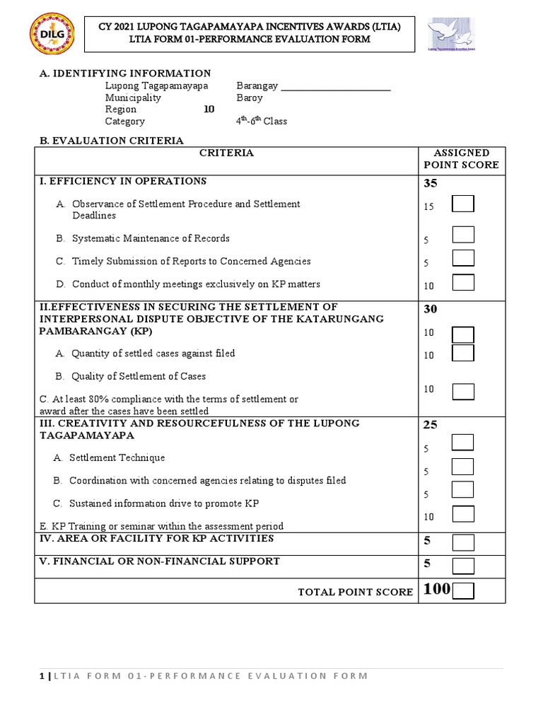 LTIA Enhanced FORMS 1-7 | PDF | Performance Appraisal