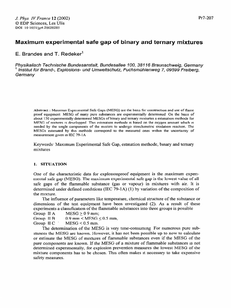 Estimating MESG for Flammable Mixtures | PDF | Gases | Stoichiometry