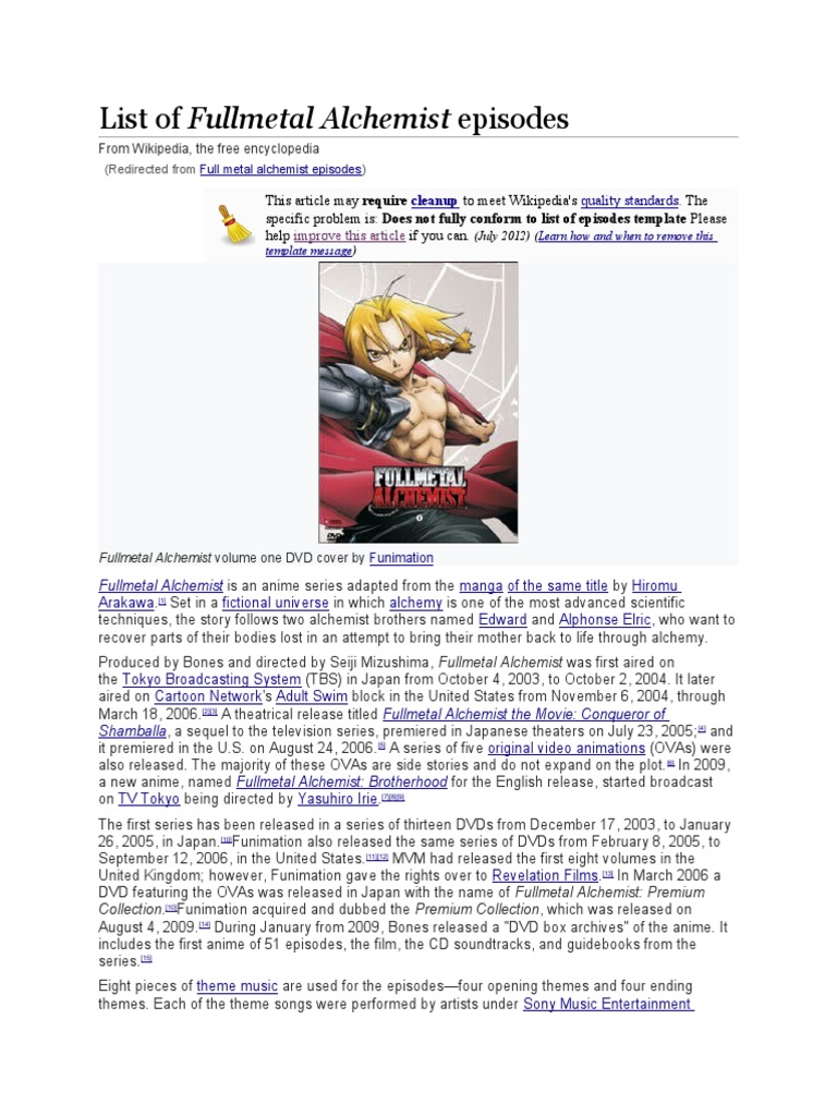 List of Episodes of Fullmetal Alchemist & Fullmetal Alchemist ...