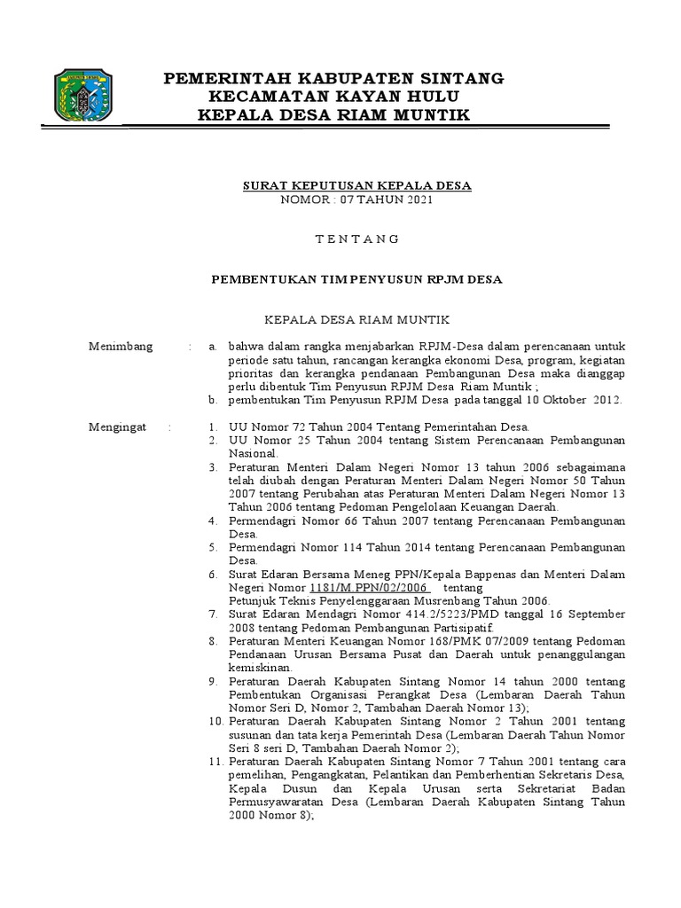 SK Tim Penyusun RKP Desa Empaka KR Lamp 8 | PDF