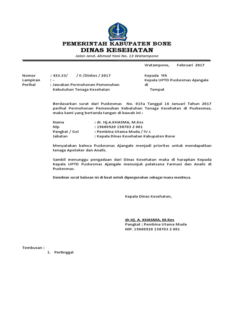 Surat Balasan Dari Dinas | PDF