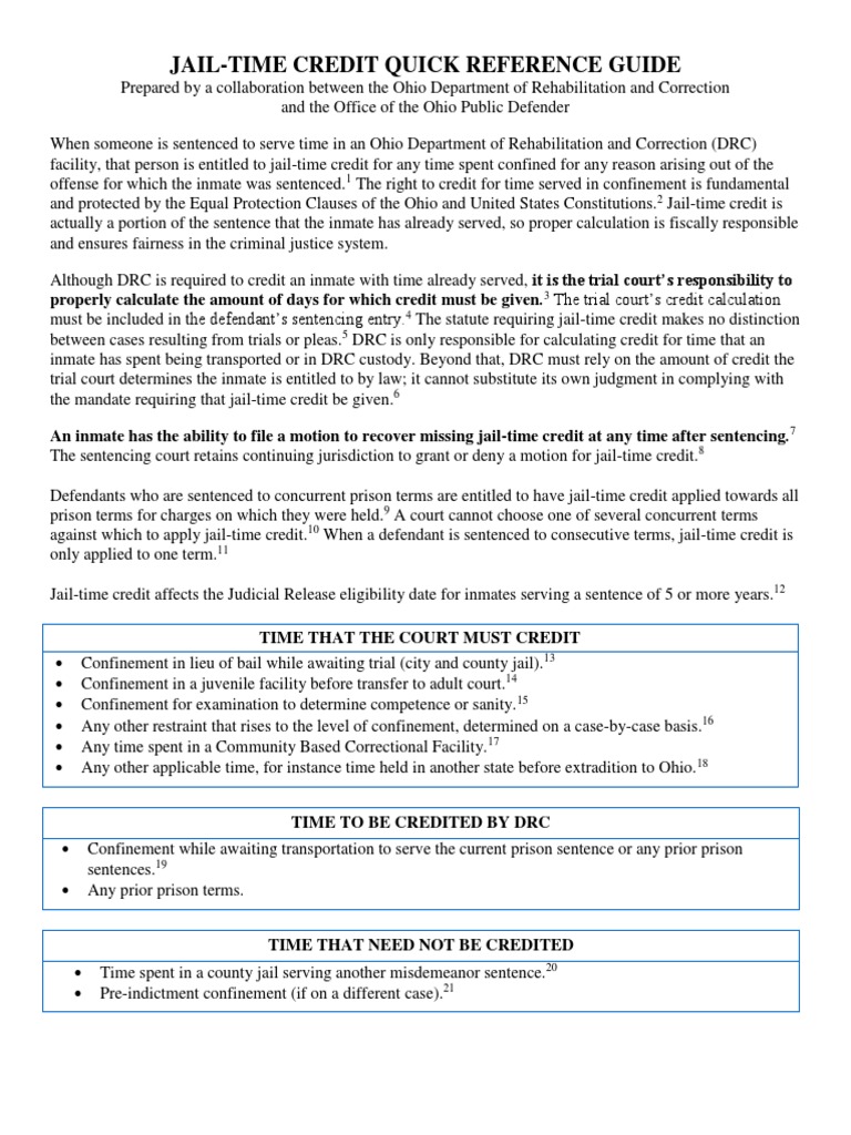 Jail-Time Credit Quick Reference Guide | PDF | Sentence (Law) | Prison