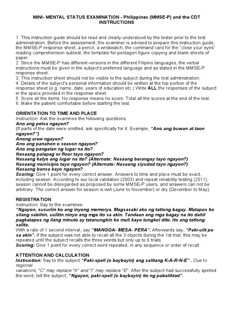 Mini Mental Status Examination | PDF | Applied Psychology ...